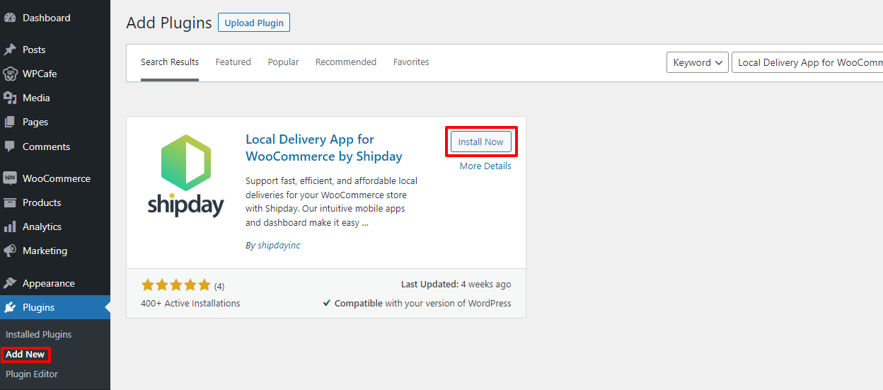 Food delivery ( Ship day ) plugin integration