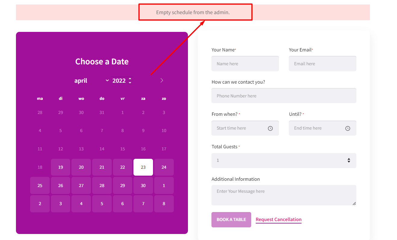 General Settings for Reservation