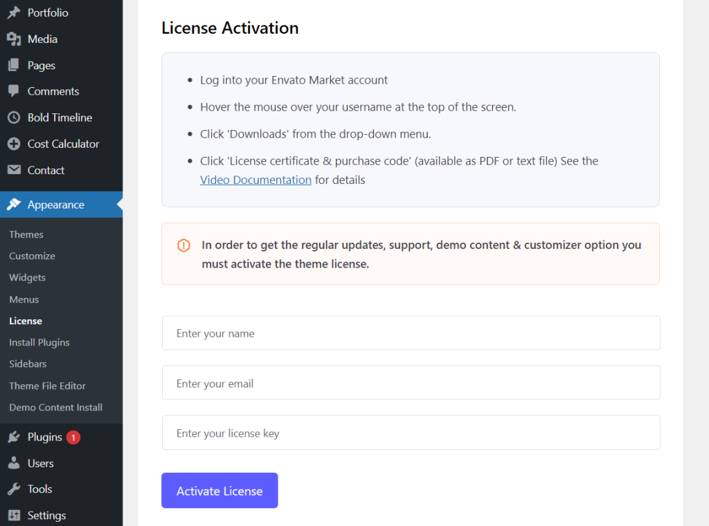 Instive License Activation – Documentation for Themes